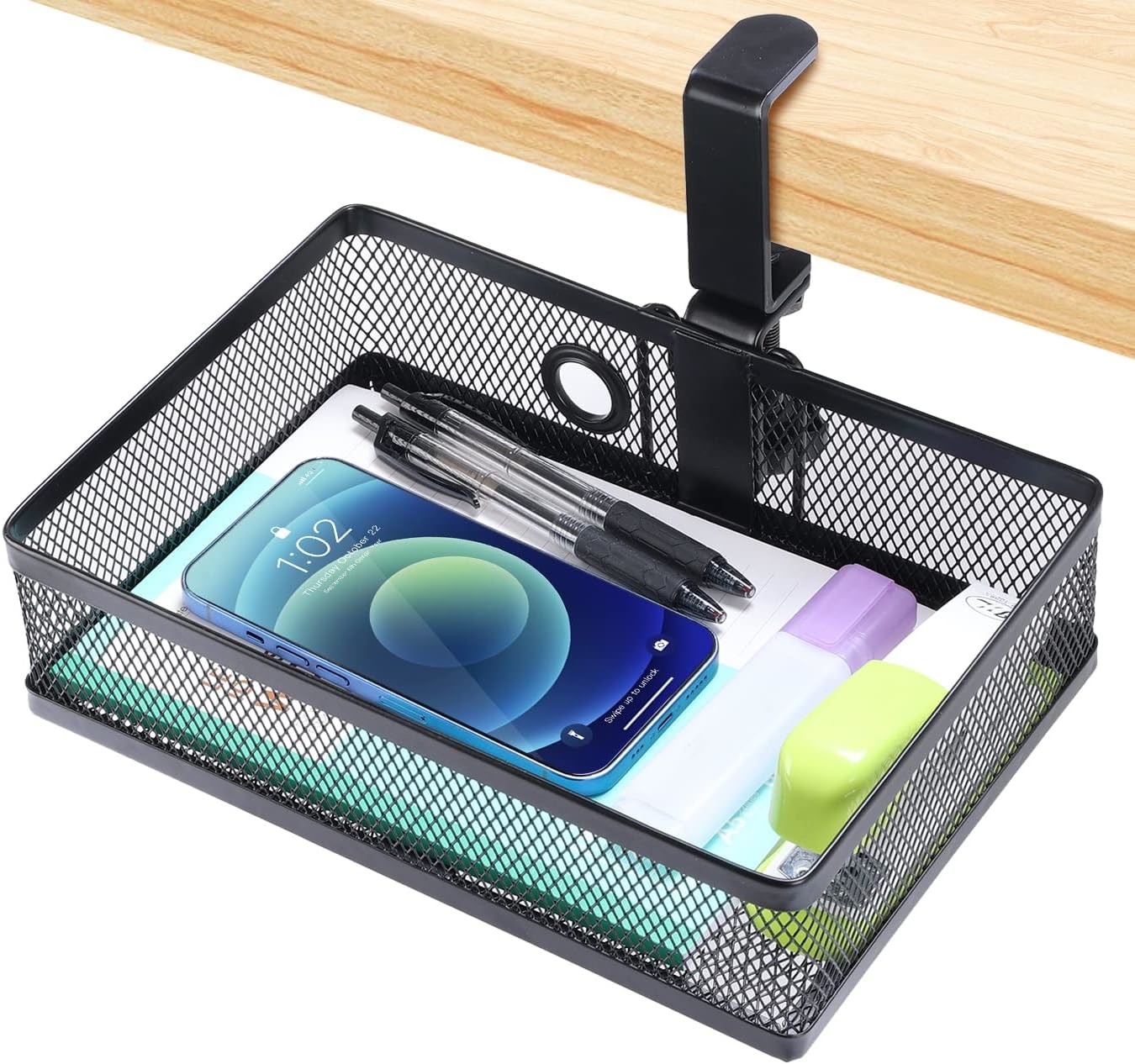 Clamp-on Mesh Desk Extender Organizer for Under Desk Swivel Basket ...