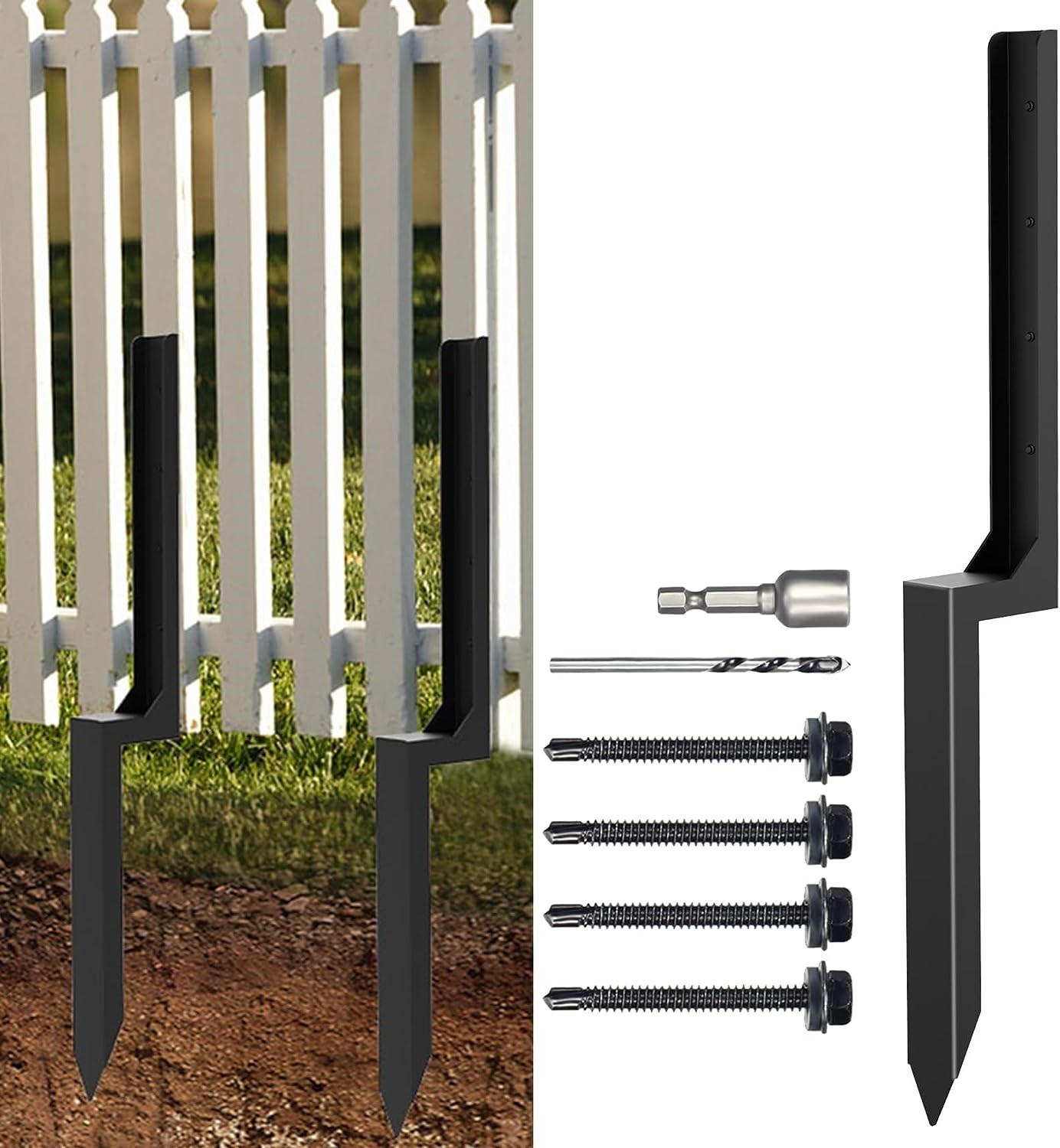 Carbon Steel Fence Post Repair Kit Stakes Anchor Ground Spike for ...