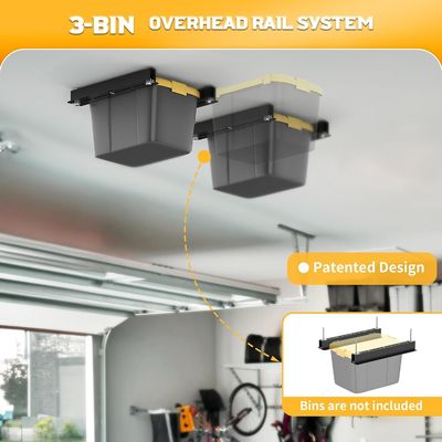 Stocked Heavy Duty Ceiling Container Bin Rack for 3 Bins Ceiling Garage ...