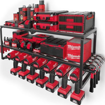 4 Layer Metal Power Tool Storage Rack Wall Mount Drill Holder for ...